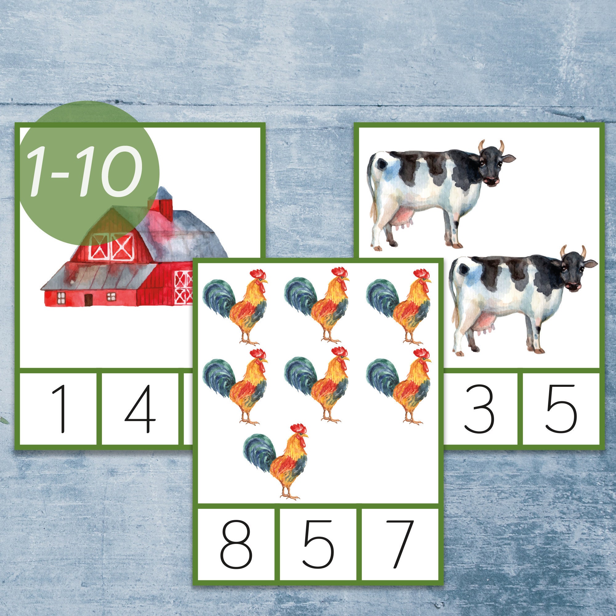 Farm Animals Count and Clip Cards 1-10. Farm Animals Counting - Etsy ...