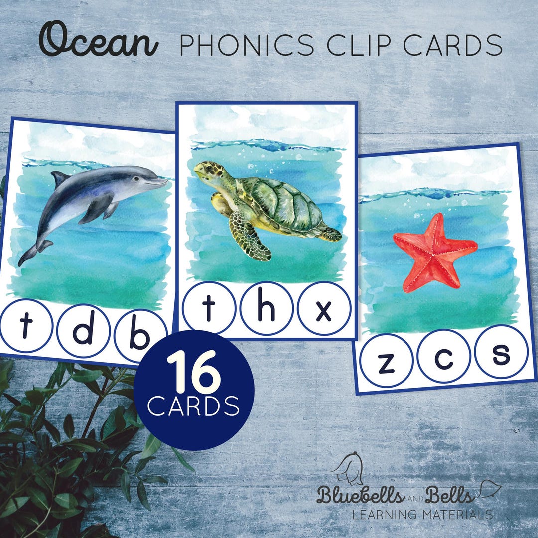 Ocean Animal Printable Phonics Clip Cards. Beginning Sound Activity ...