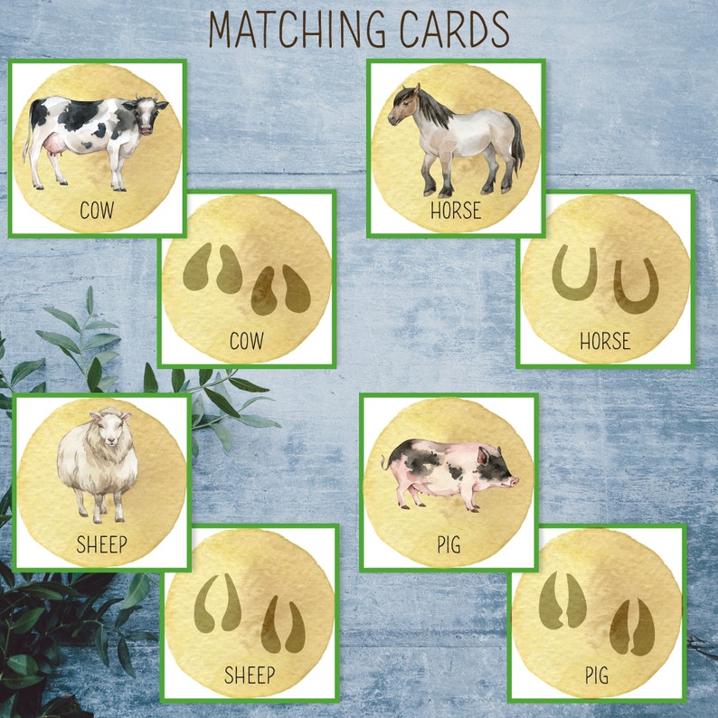 Farm Animal Tracks Flashcards. Montessori Spring Printable. - Etsy