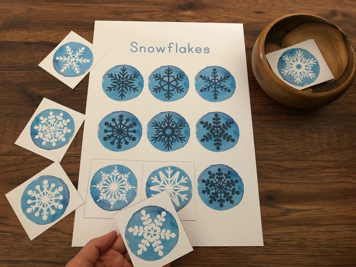 Snowflake Shadow Matching Cards. Montessori Winter Printable. - Etsy