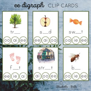 Digraphs Clip Cards Vowels. Montessori Green Series Phonics Printable ...
