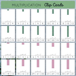 Montessori Bead Bars Multiplication Arrays Clip Cards - Etsy