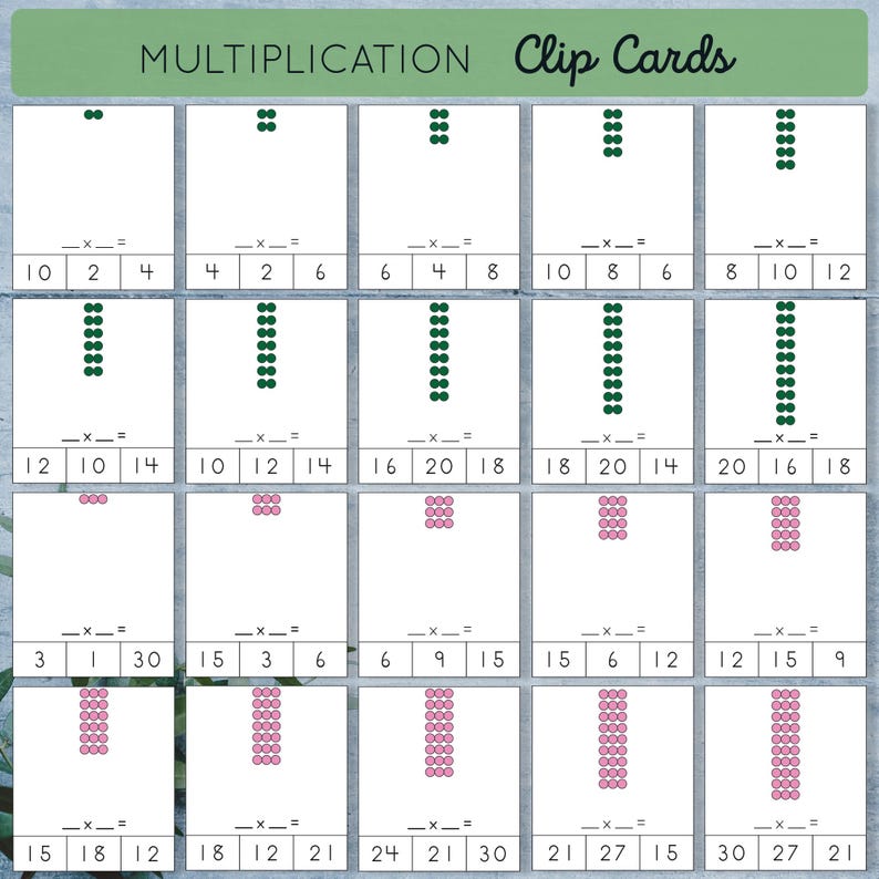 Montessori Bead Bars Multiplication Arrays Clip Cards - Etsy
