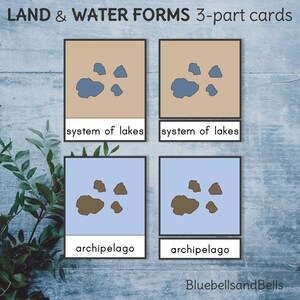 Land and Water Forms 3 Part Cards. Montessori Geography Printable. - Etsy