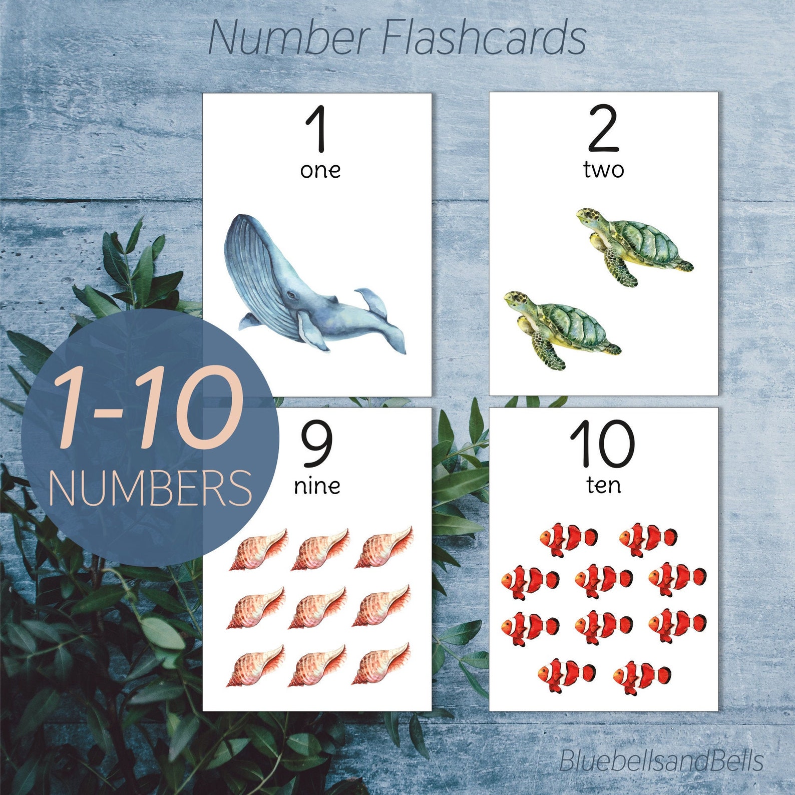 Number 1-10 Flashcards Ocean. Toddler Watercolor Printable - Etsy
