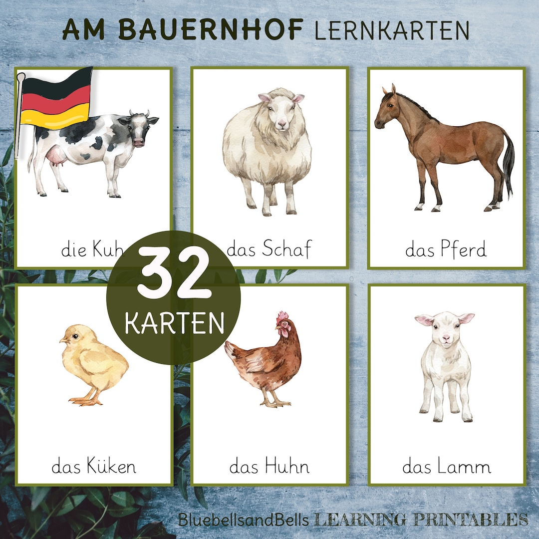 Bauernhoftiere Bildkarten. Lernkarten Deutsche Sprache Für Kleinkinder ...