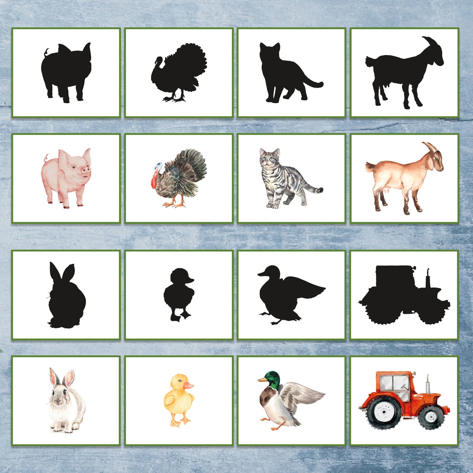 Farm animal shadow matching cards. Toddler Montessori | Etsy