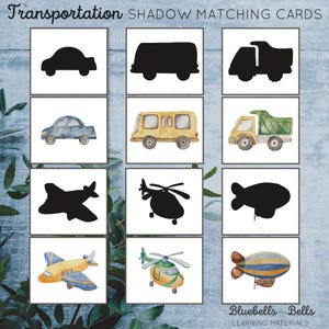 Vehicle Shadow Matching Cards. Montessori Toddler Printable. Preschool ...