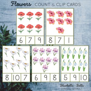 Flower Preschool Printable Count and Clip Cards 1-10. Montessori Spring ...