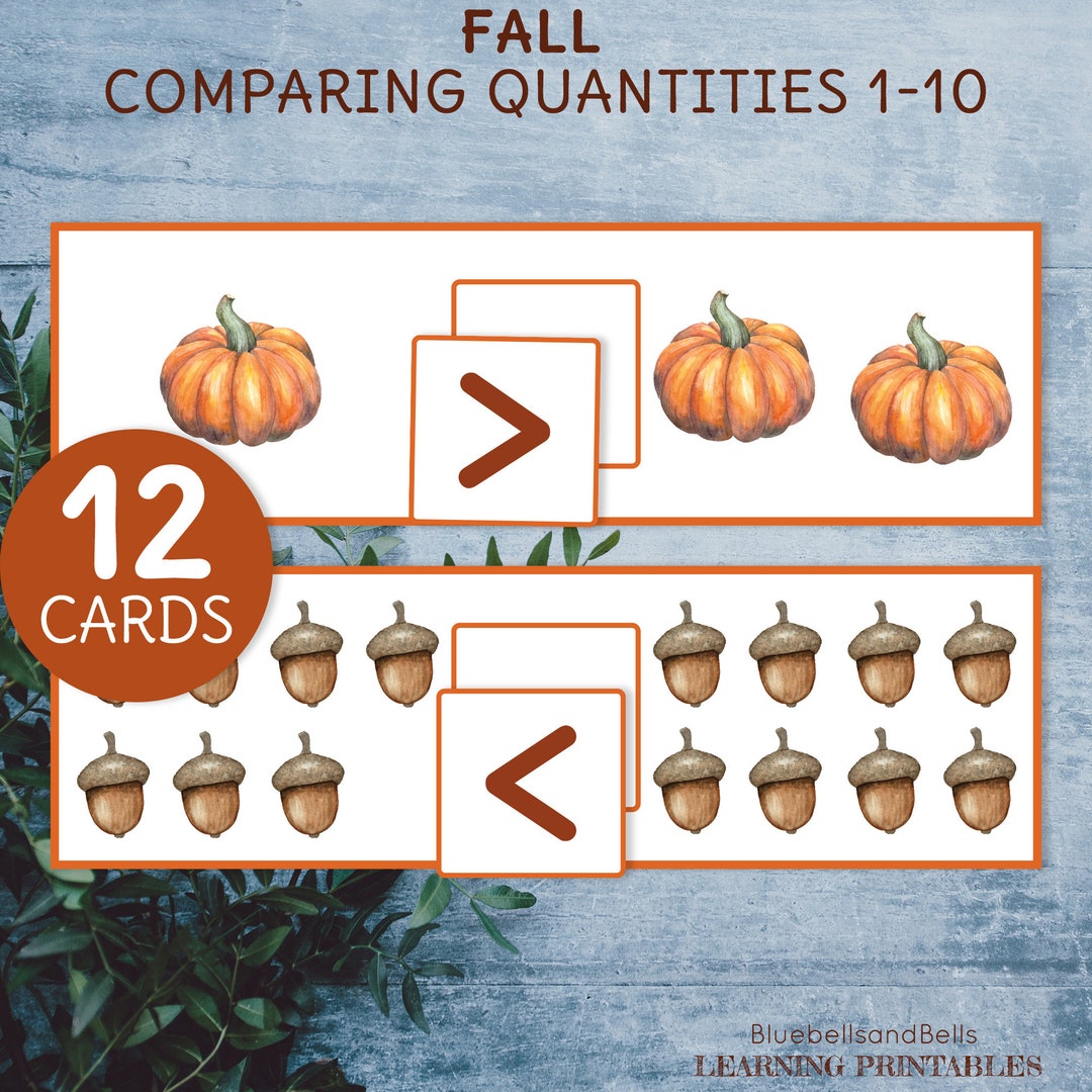 Preschool Fall Printable Comparing Numbers. More Than, Less Than, Equal ...