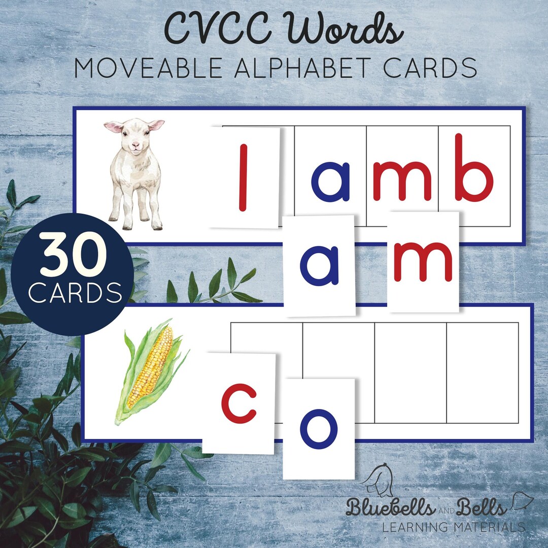 Montessori Moveable Alphabet Printable CVCC Words Cards for Letter ...