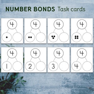 Number Bonds Flash Cards and Task Cards. Math Printable for ...