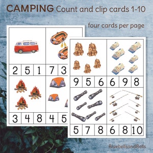 Camping Count and Clip Cards 1-10. Montessori Printable. Preschool ...