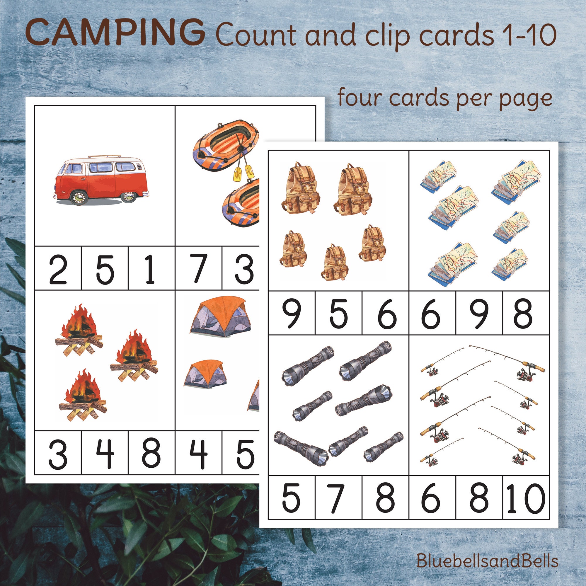 Camping Count and Clip Cards 1-10. Montessori Printable. - Etsy UK