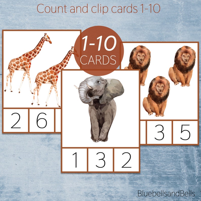 Africa Animal Printable Count and Clip Cards 1-10. Preschool Counting ...