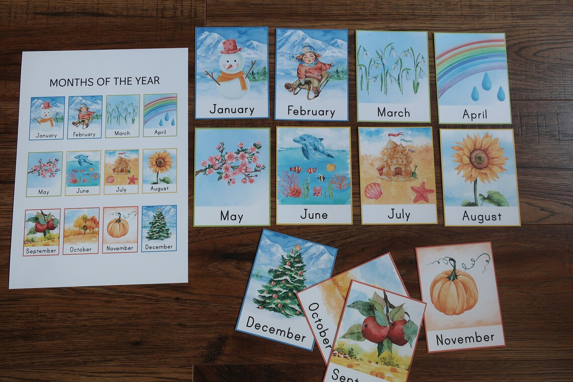 Months of the Year Cards and Poster. Digital Download. | Etsy