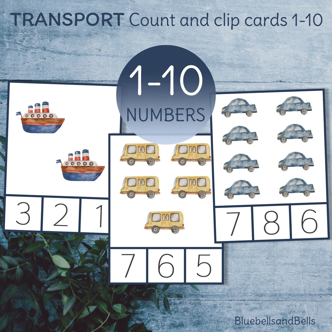 Transport Count and Clip Cards 1-10. Preschool Vehicle Math Printable ...