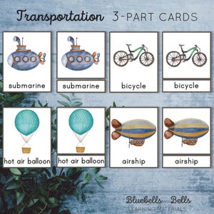 Vehicles Montessori Printable 3 Part Cards. Toddler Transportation ...