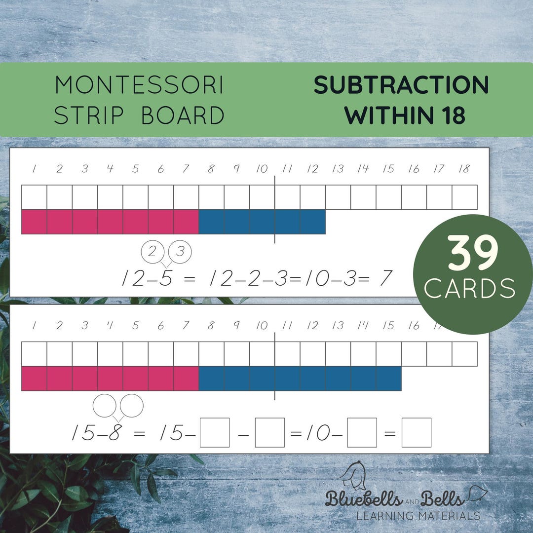 Montessori Subtraction Worksheets. Subtraction Within 18 Montessori ...