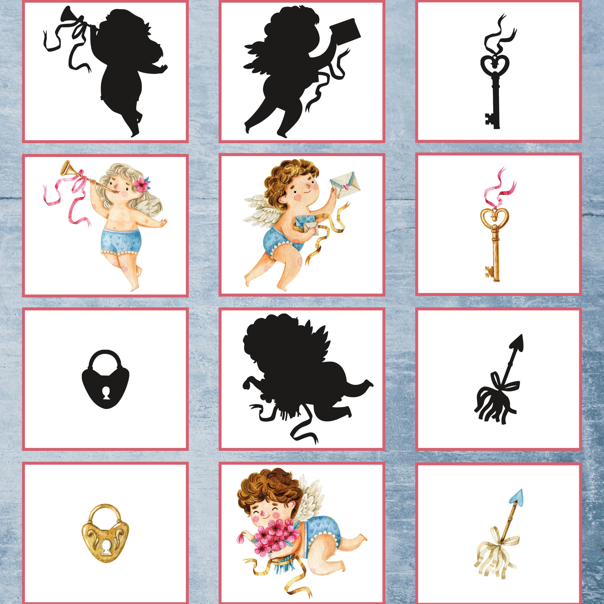 St. Valentines Day Shadow Matching Cards. Toddler Montessori Printable ...