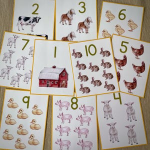 Farm Animal Number 1-10 Flash Cards. Toddler Watercolor Printable ...