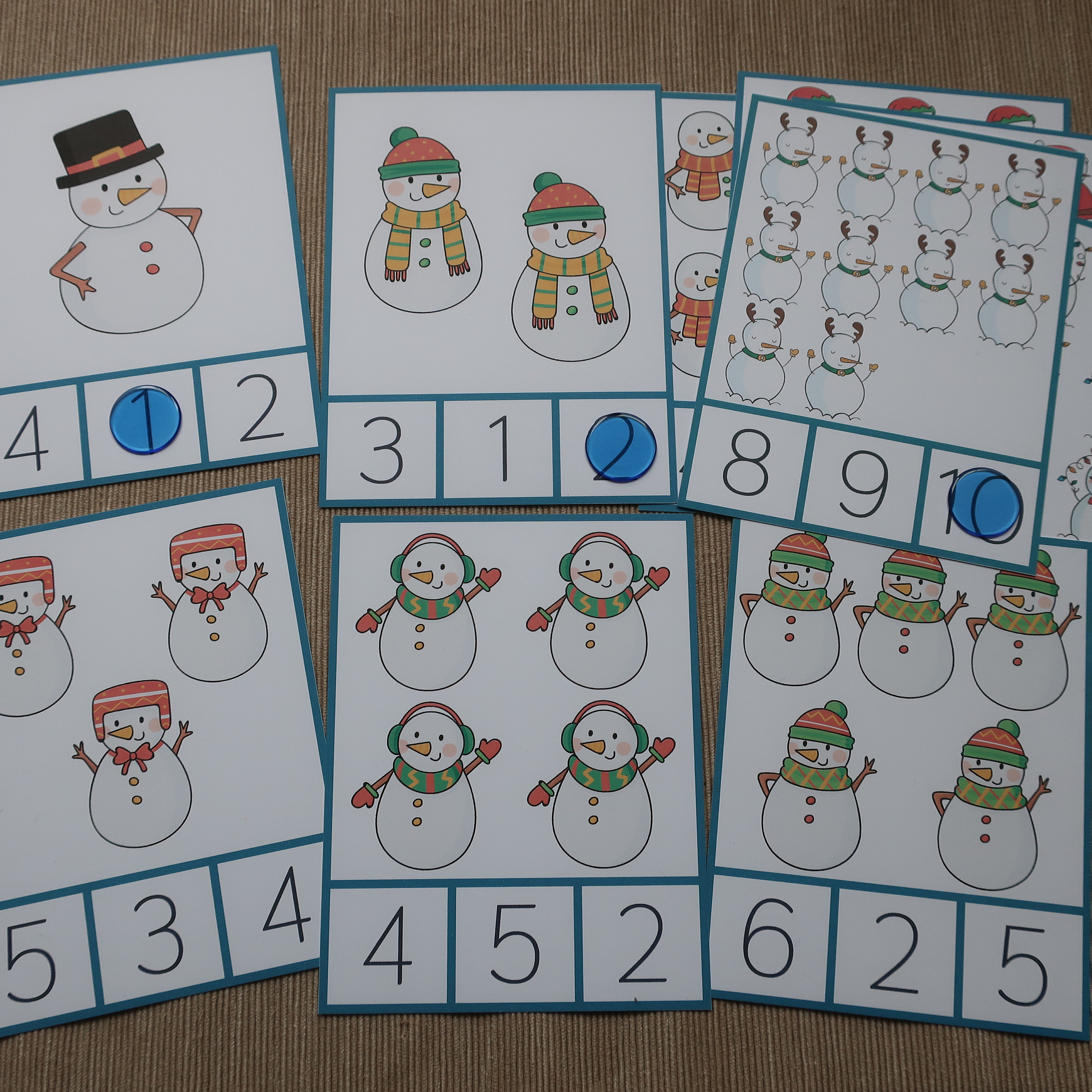 Snowman Count and Clip Cards 1-10. Winter Printable Preschool - Etsy