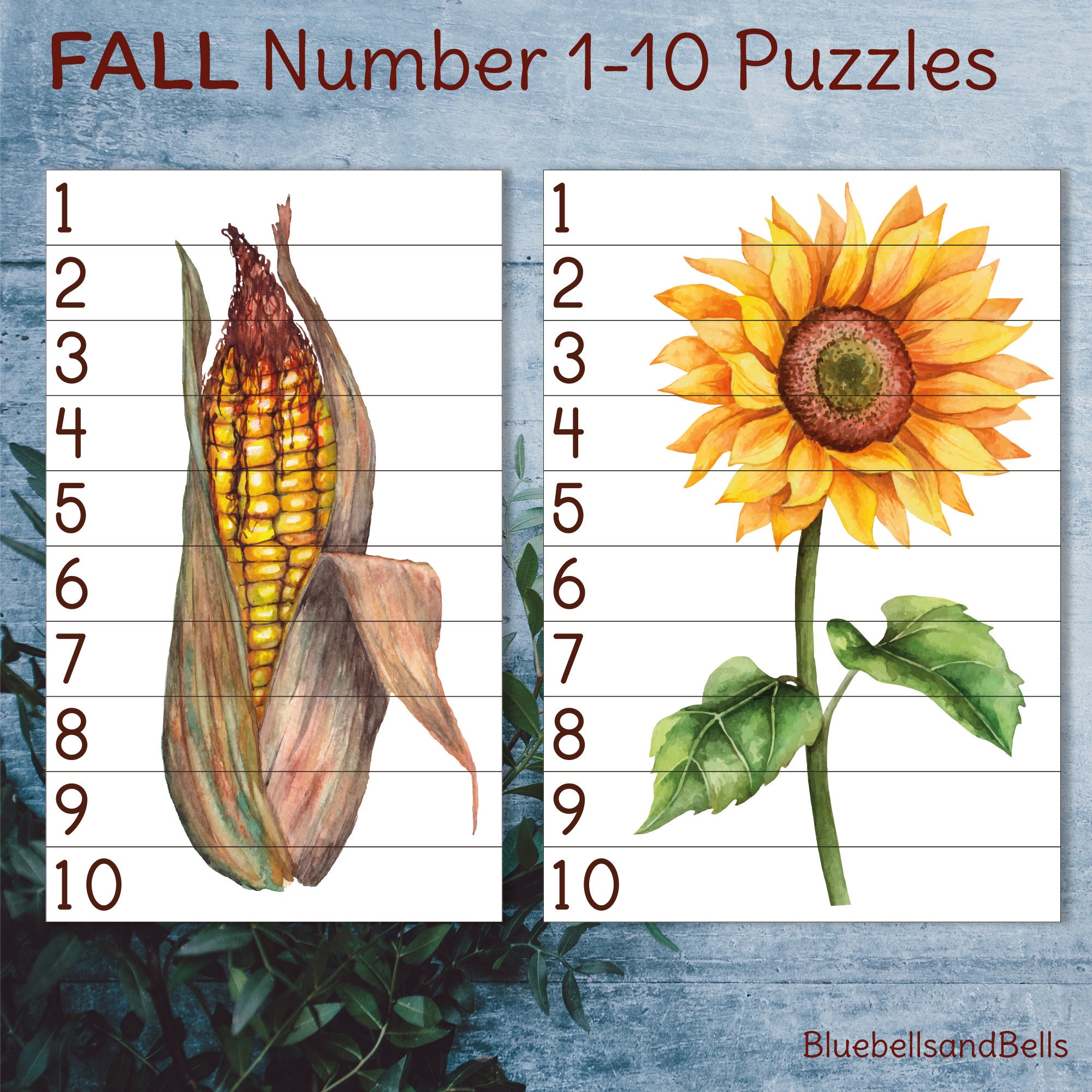 Preschool Fall Printable Number Sequence 1-10 Puzzles. - Etsy