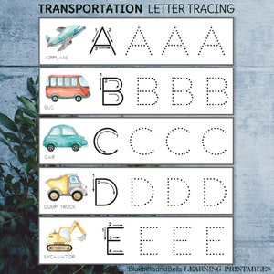 Transportation Alphabet Tracing Cards. Uppercase Letters Handwriting ...