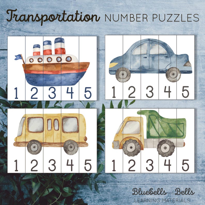 Toddler Puzzle Transport Number Sequnece 1-5. Printable Vehicle ...