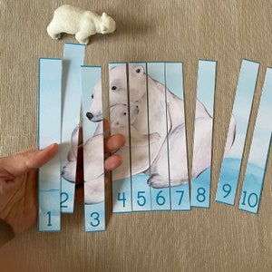 Polar Bear Preschool Printable Puzzle 1-10. Winter Kindergarten Number ...