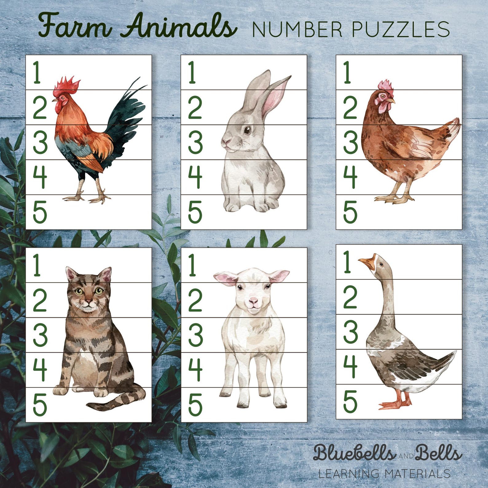 Farm Animals Puzzle Number Sequence 1-5. Montessori Toddler Printable ...