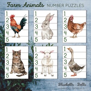Farm Animals Puzzle Number Sequence 1-5. Montessori Toddler Printable ...