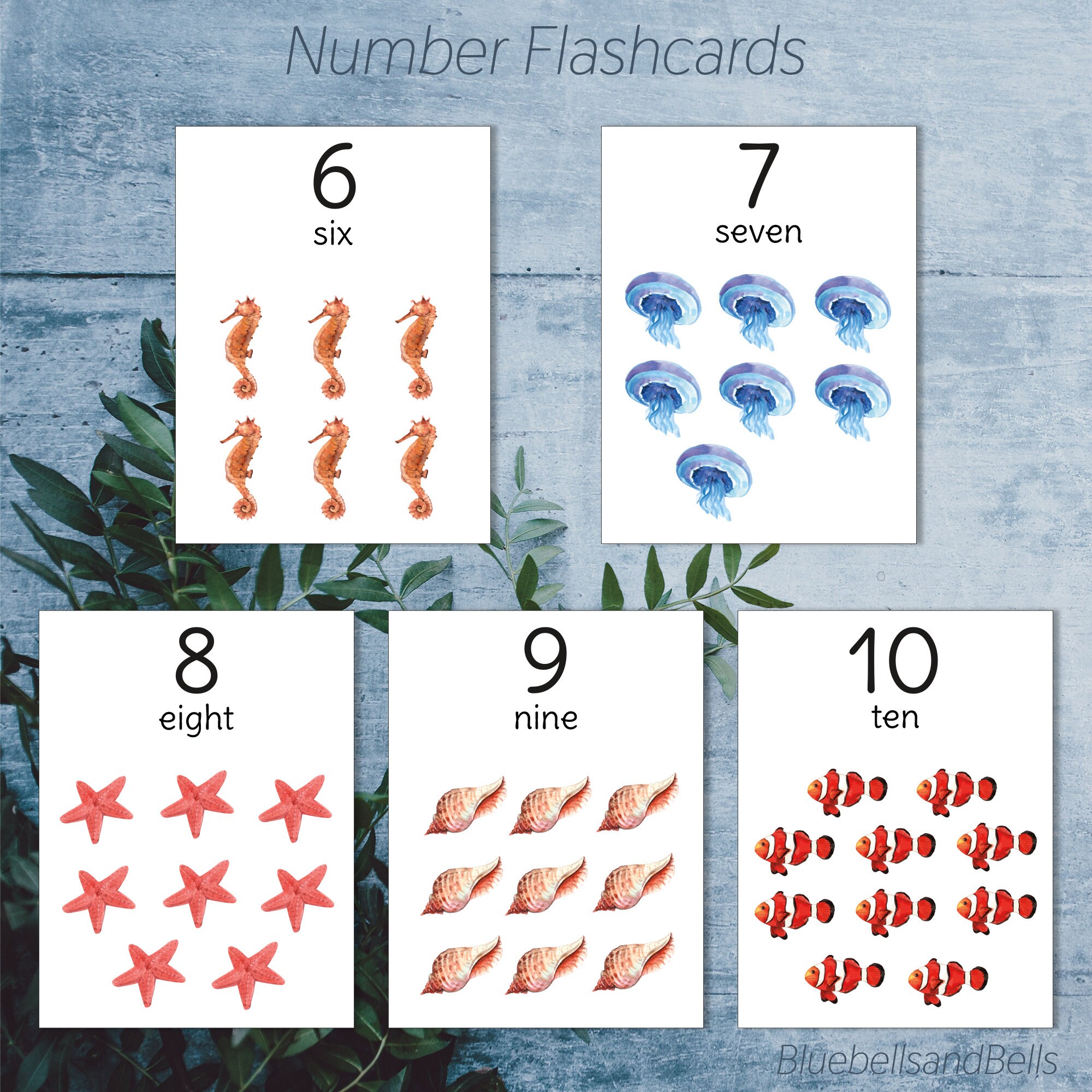 Number 1-10 Flashcards Ocean. Toddler Watercolor Printable - Etsy