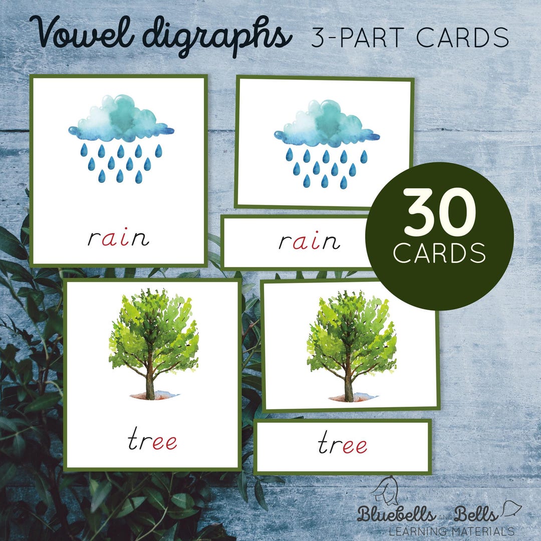 Vowel Digraphs 3-part Cards. Green Series Printable. - Etsy
