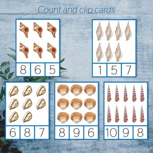 Seashell Count and Clip Cards 1-10. Montessori Ocean Printable ...
