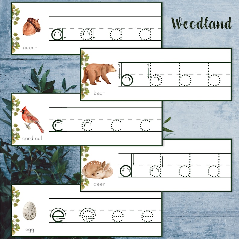 Alphabet Tracing Strips Woodland Lowercase. Handwriting Activity for ...