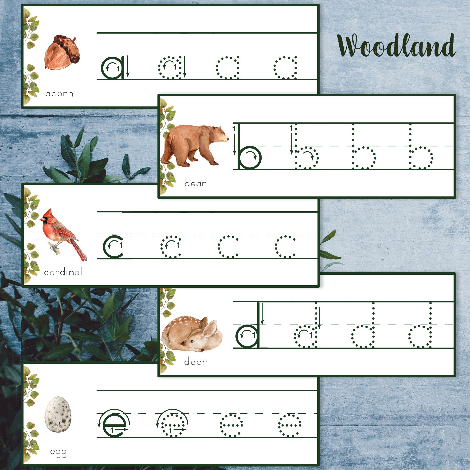Alphabet Tracing Strips Woodland Lowercase. Handwriting Activity for ...