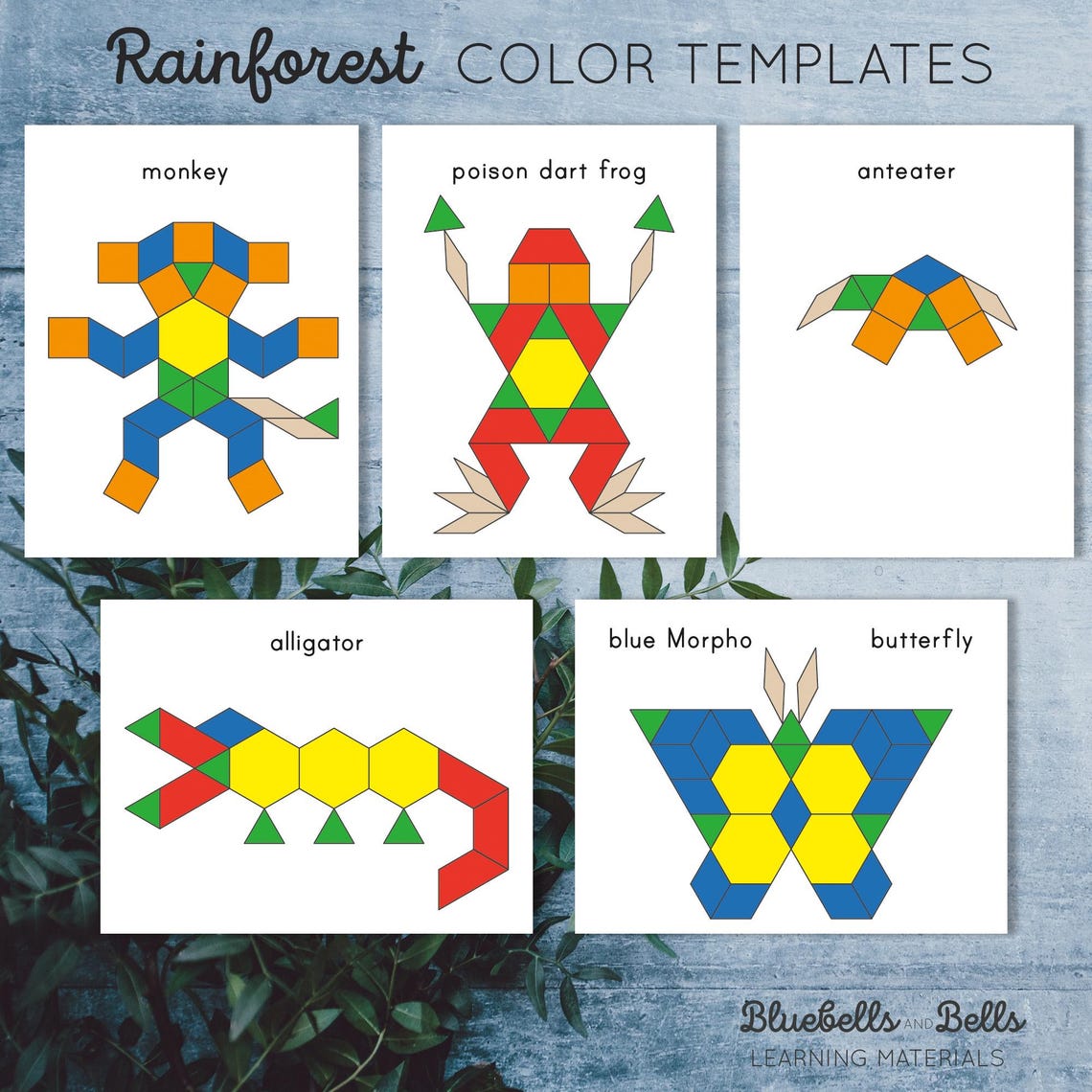 Rainforest Animals Pattern Blocks. Preschool Shape Matching Activity ...