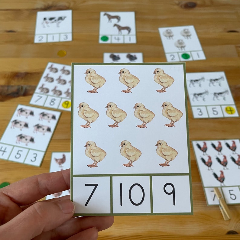 Farm Animals Count and Clip Cards 1-10. Farm Animals Counting Preschool ...