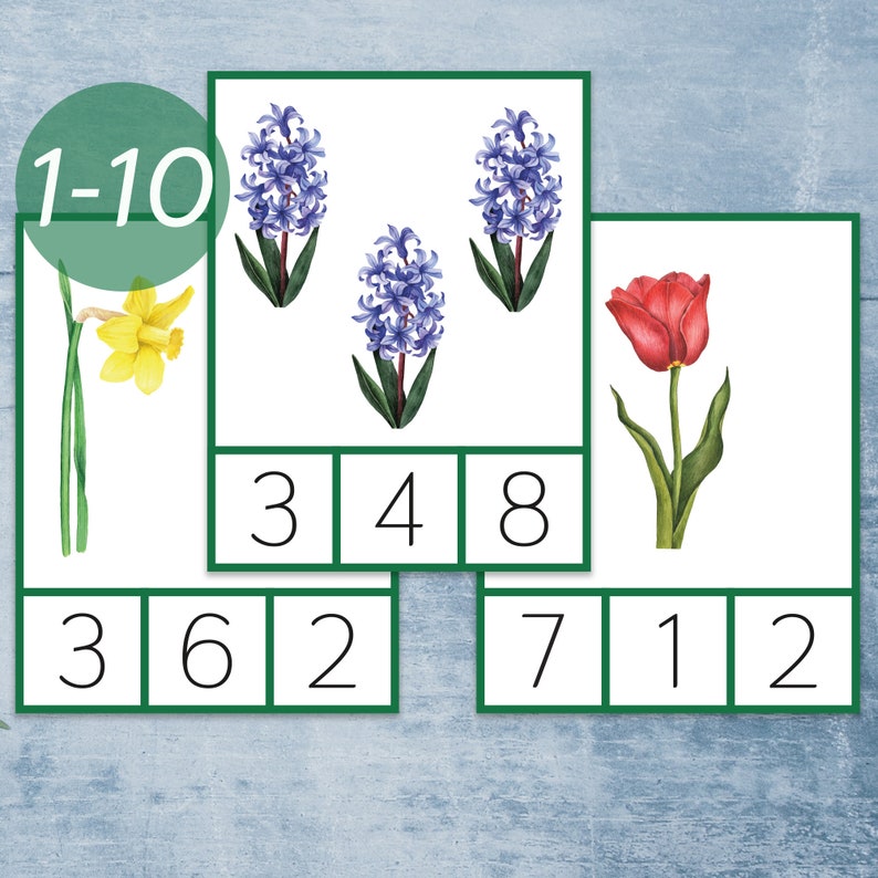 Flower Preschool Printable Count and Clip Cards 1-10. | Etsy