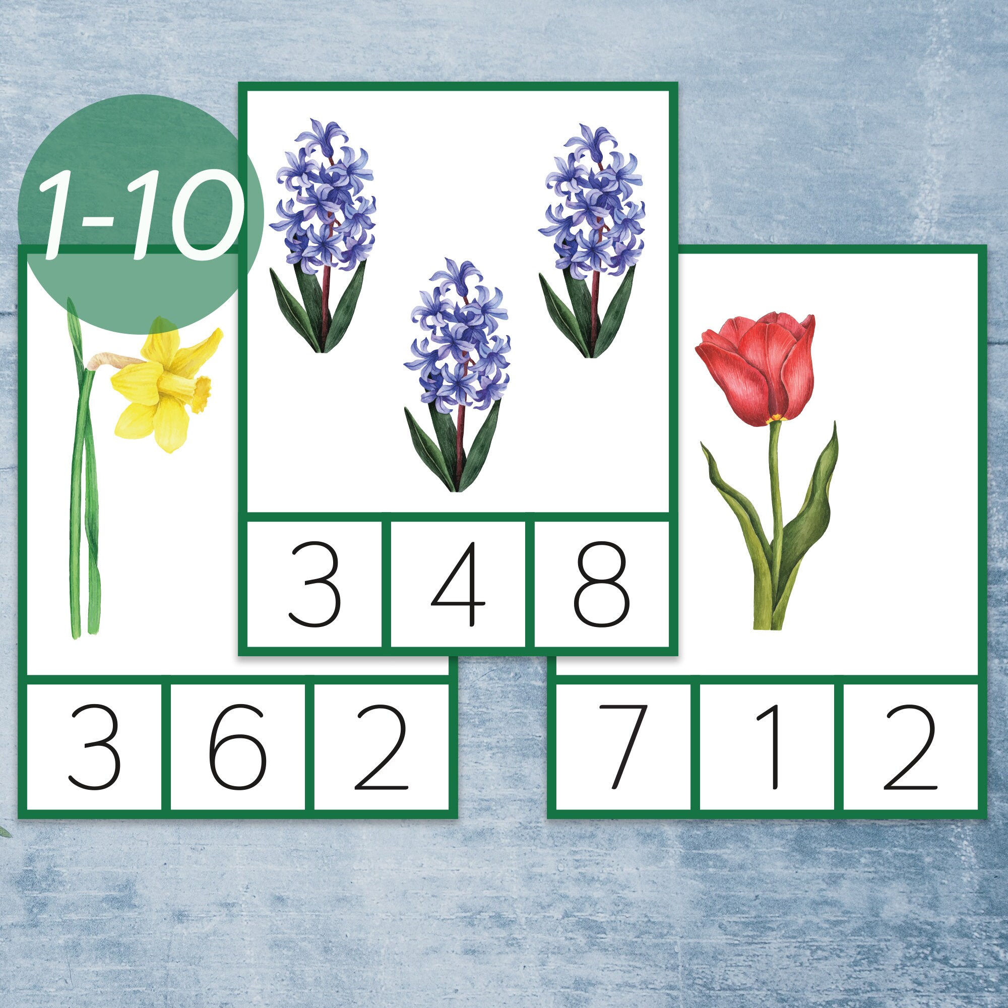 Flower Preschool Printable Count and Clip Cards 1-10. | Etsy