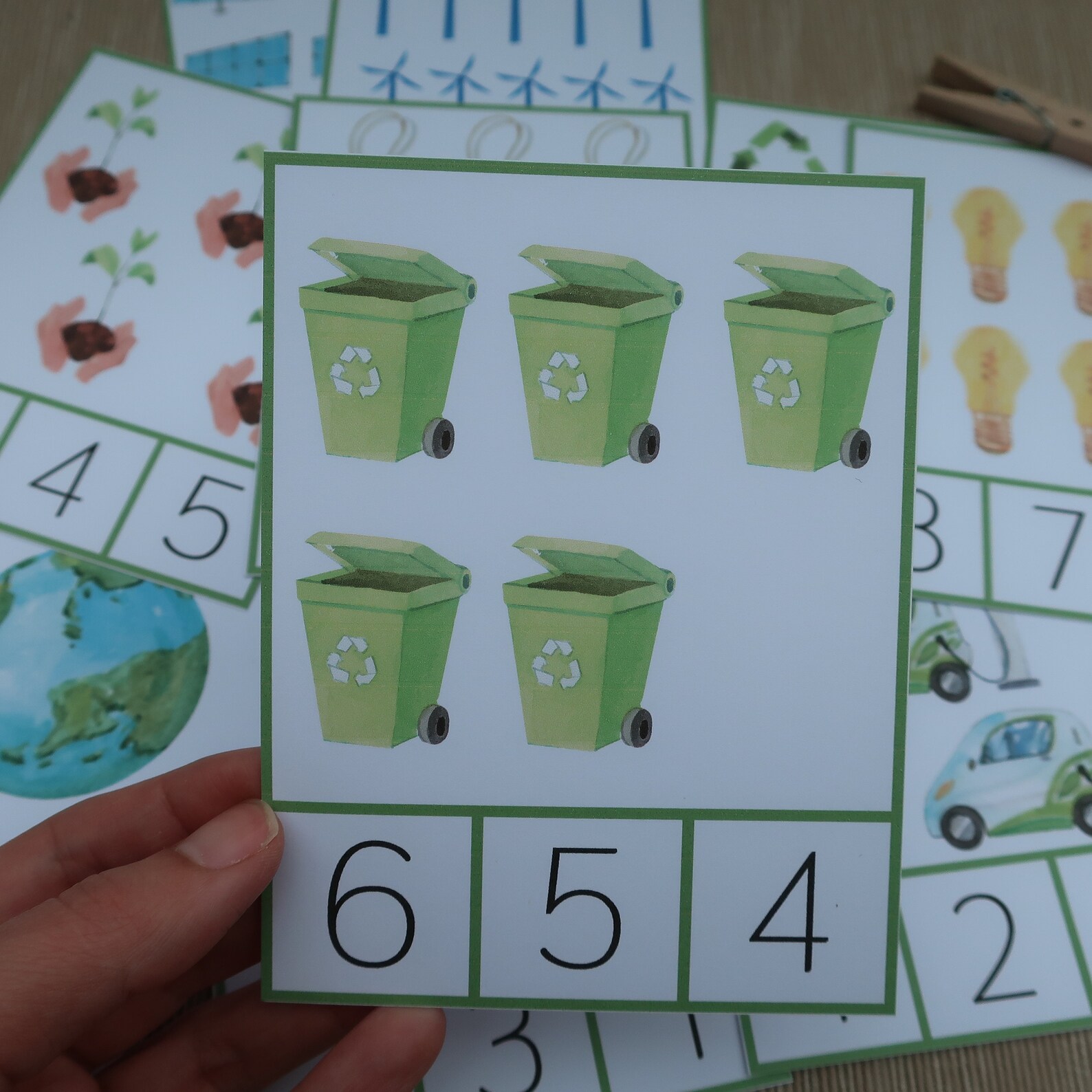 Earth Day Printable Count and Clip Cards 1-10. Spring Math | Etsy
