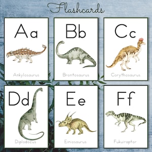 Dinosaur Alphabet Flashcards. Watercolor Letter Cards. Kids Printable ...