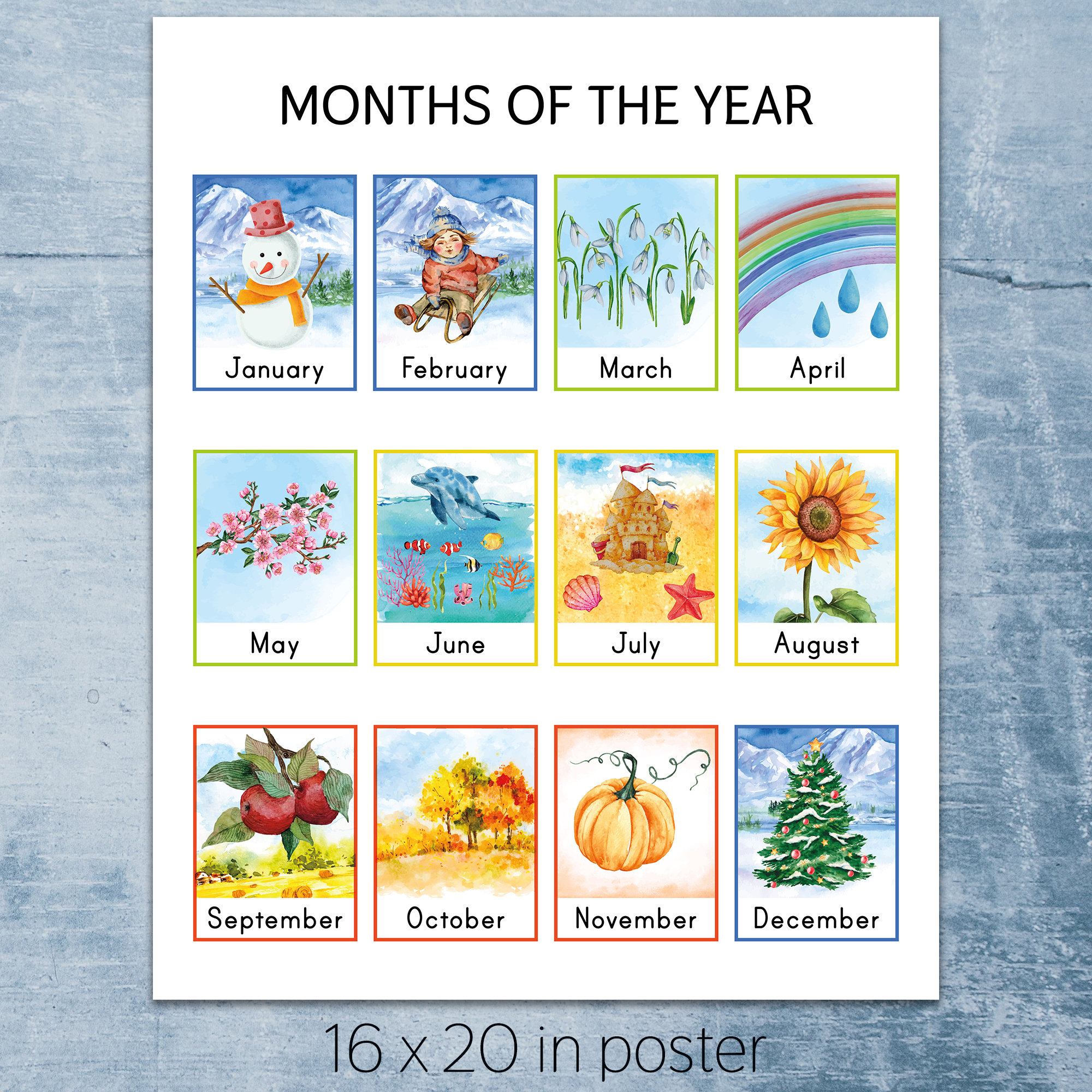Months of the Year Cards and Poster. Digital Download. | Etsy