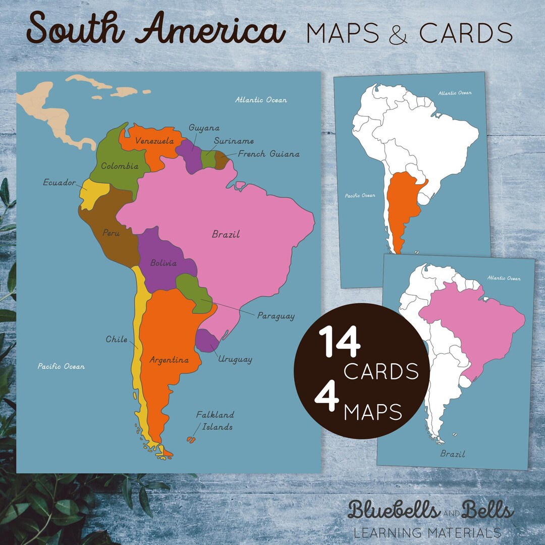 South America Montessori Maps and Country Cards. Continent Study ...