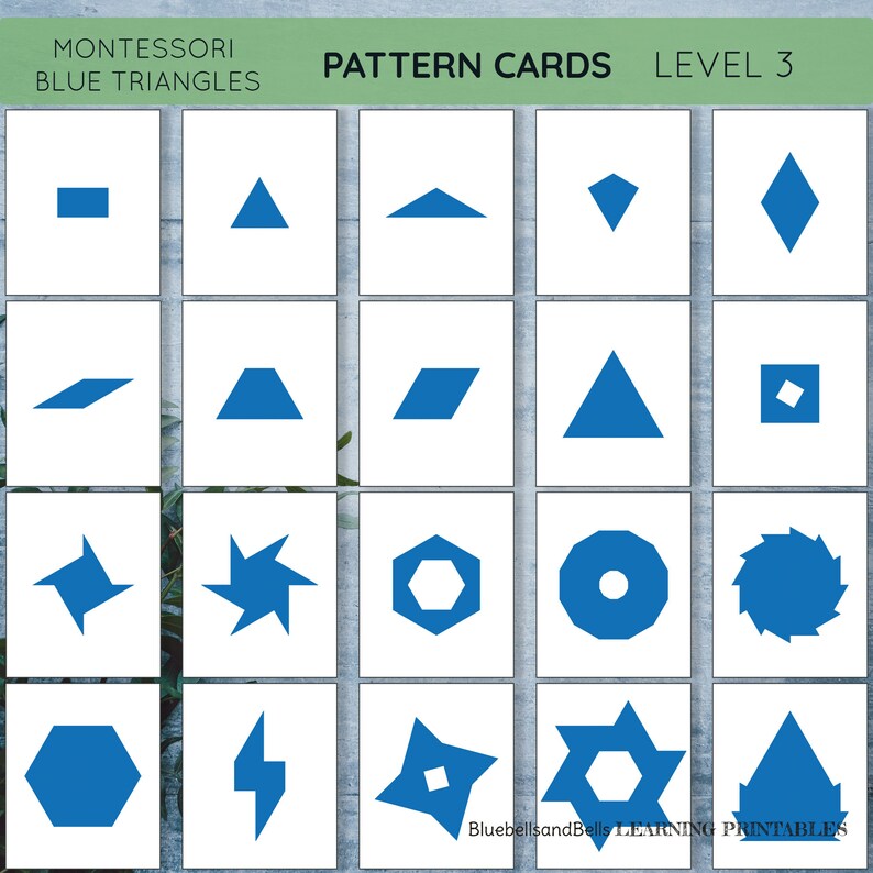 Montessori Blue Constructive Triangles Pattern Cards. Geometry ...