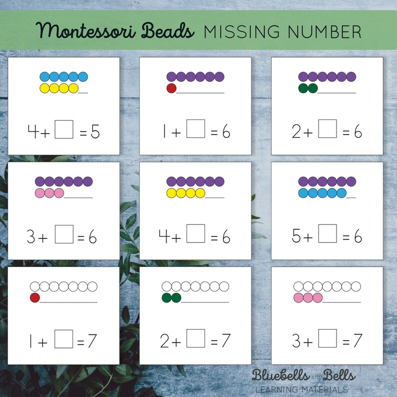 Montessori Beads Addition Printable. Kindergarten Number Bonds Activity ...