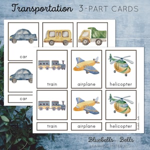 Vehicles Montessori Printable 3 Part Cards. Toddler Transportation ...