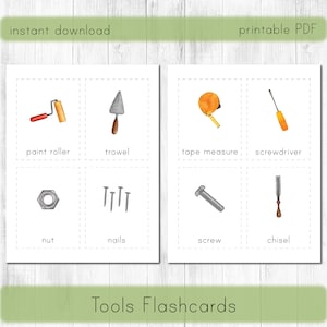Tools printable flashcards. Toddler Montessori printable. | Etsy