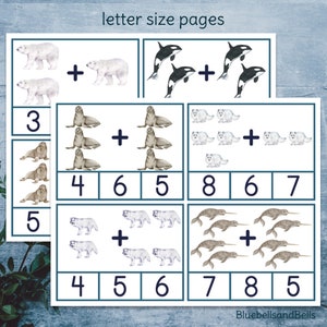 Winter Montessori Printable Count and Clip Cards Addition Polar Animals ...